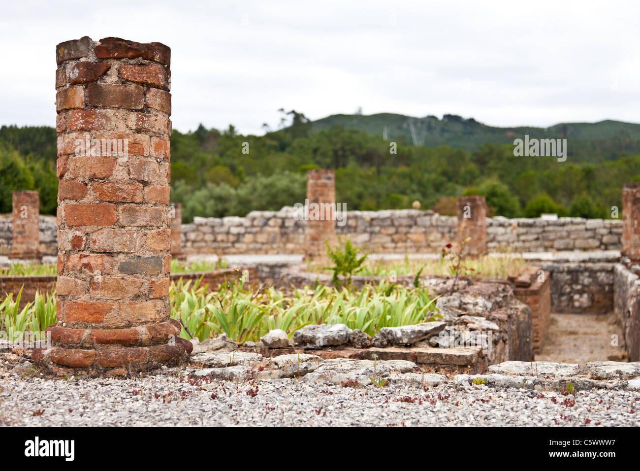 Peristyle with brick columns in the House of the Swastika Villa in ...