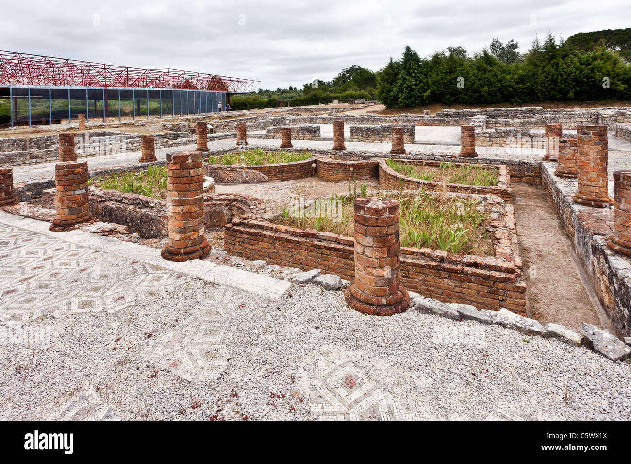 Peristyle with brick columns in the House of the Swastika Villa in ...