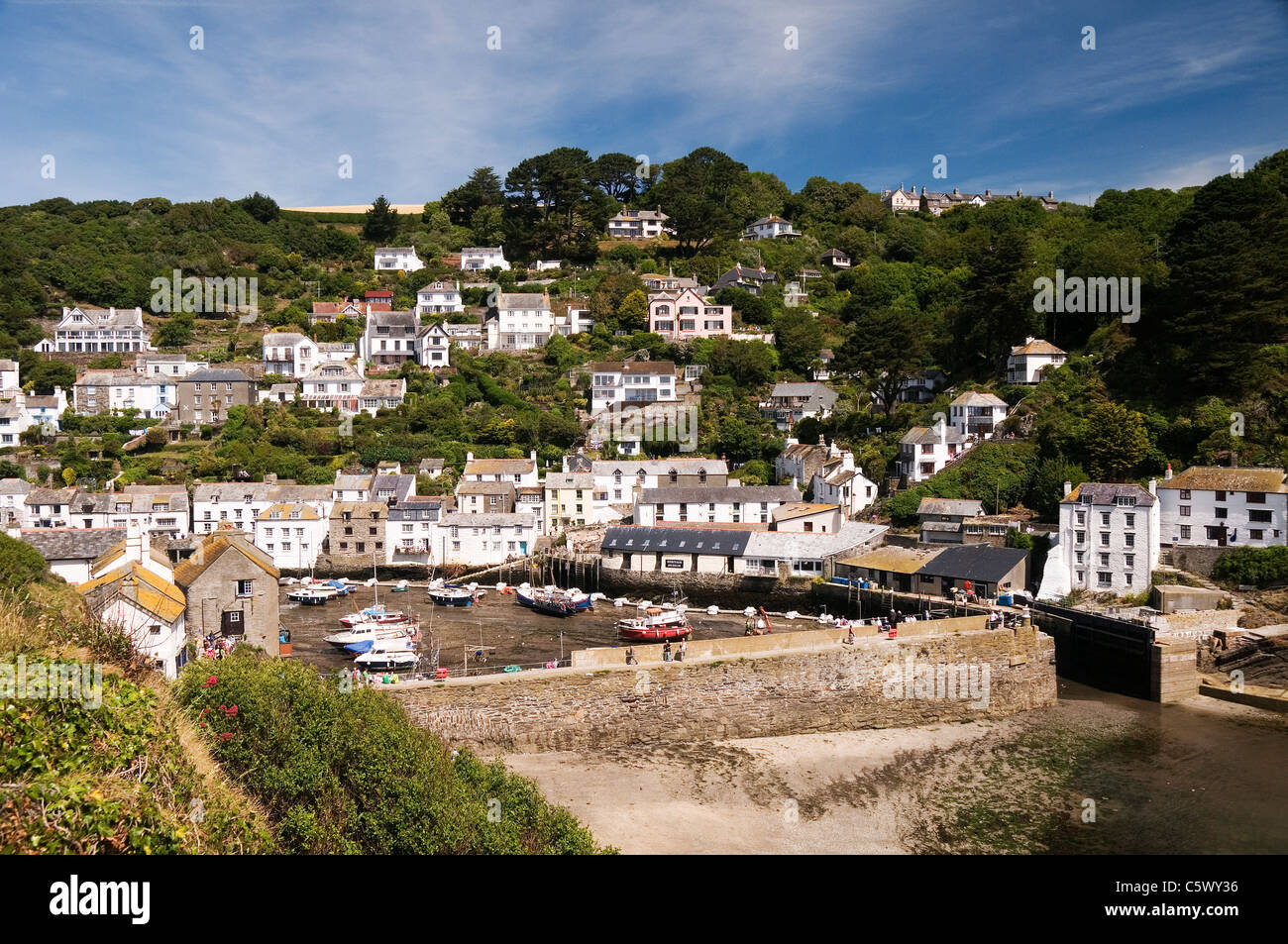 Looking down on Polperro village Polperro Cornwall England UK Stock ...