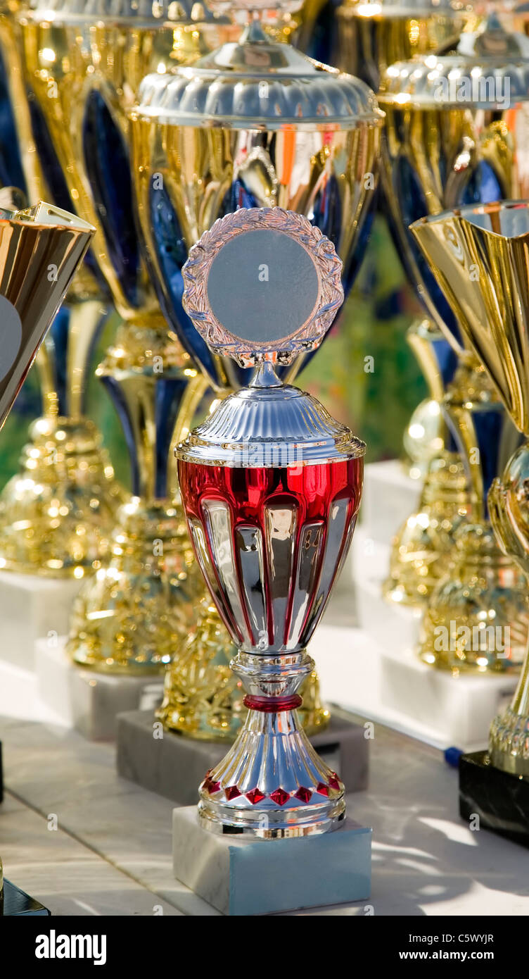 Background made from many champion trophy cups, golden color Stock ...