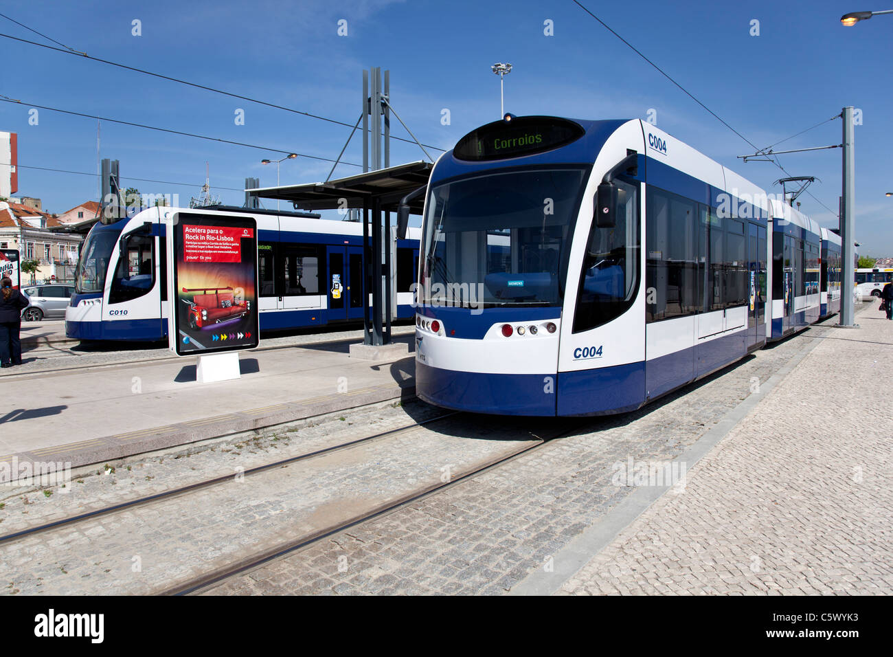 Modern tram from the company "Metro Transportes do Sul" parked at the ...