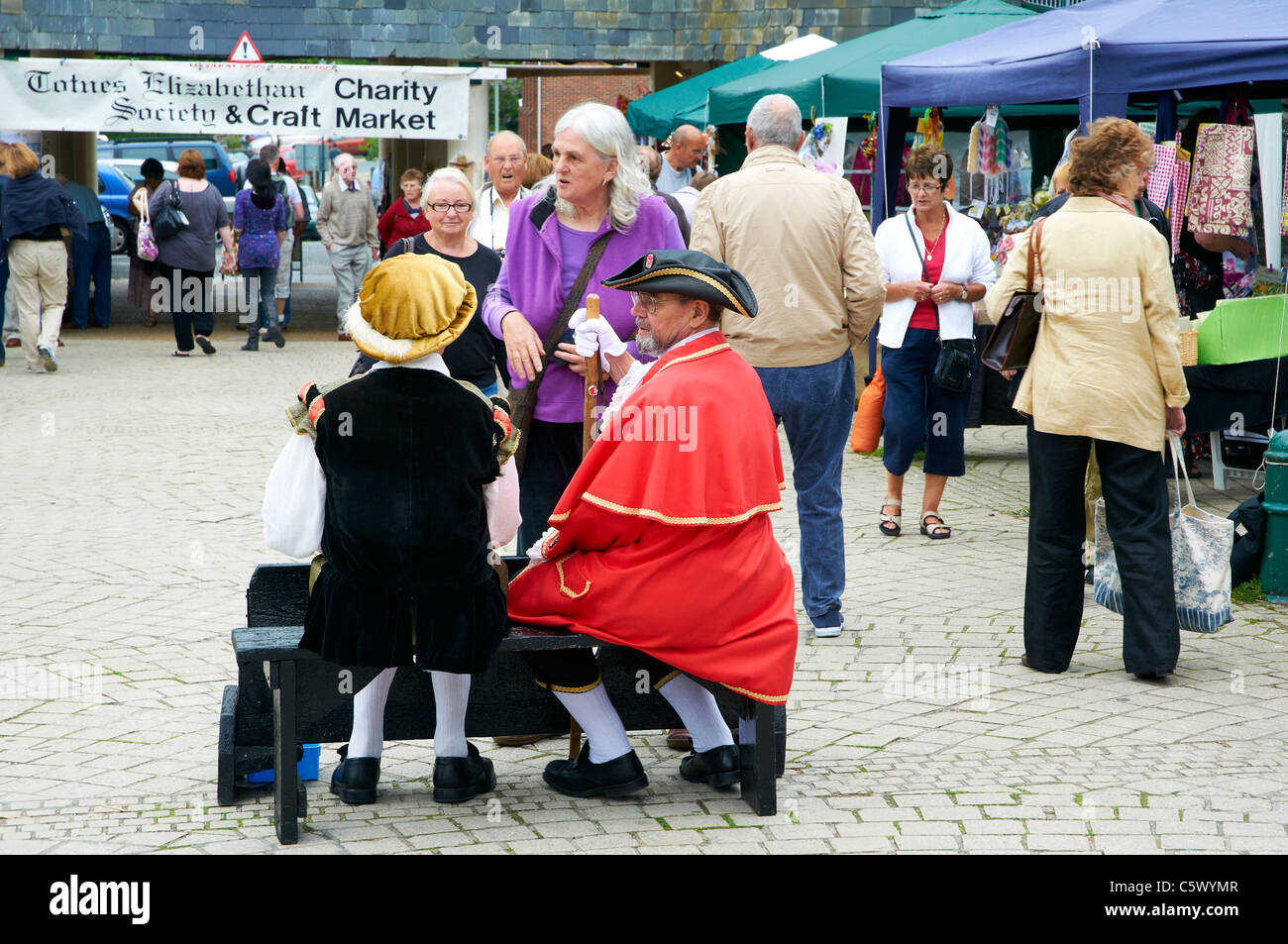 People in costume at the Tudor Market held in Totnes, Devon every ...