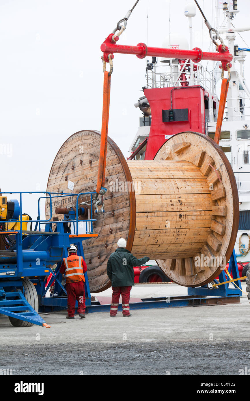 Offshore electric cabling being prepared for the Walney offshore wind ...