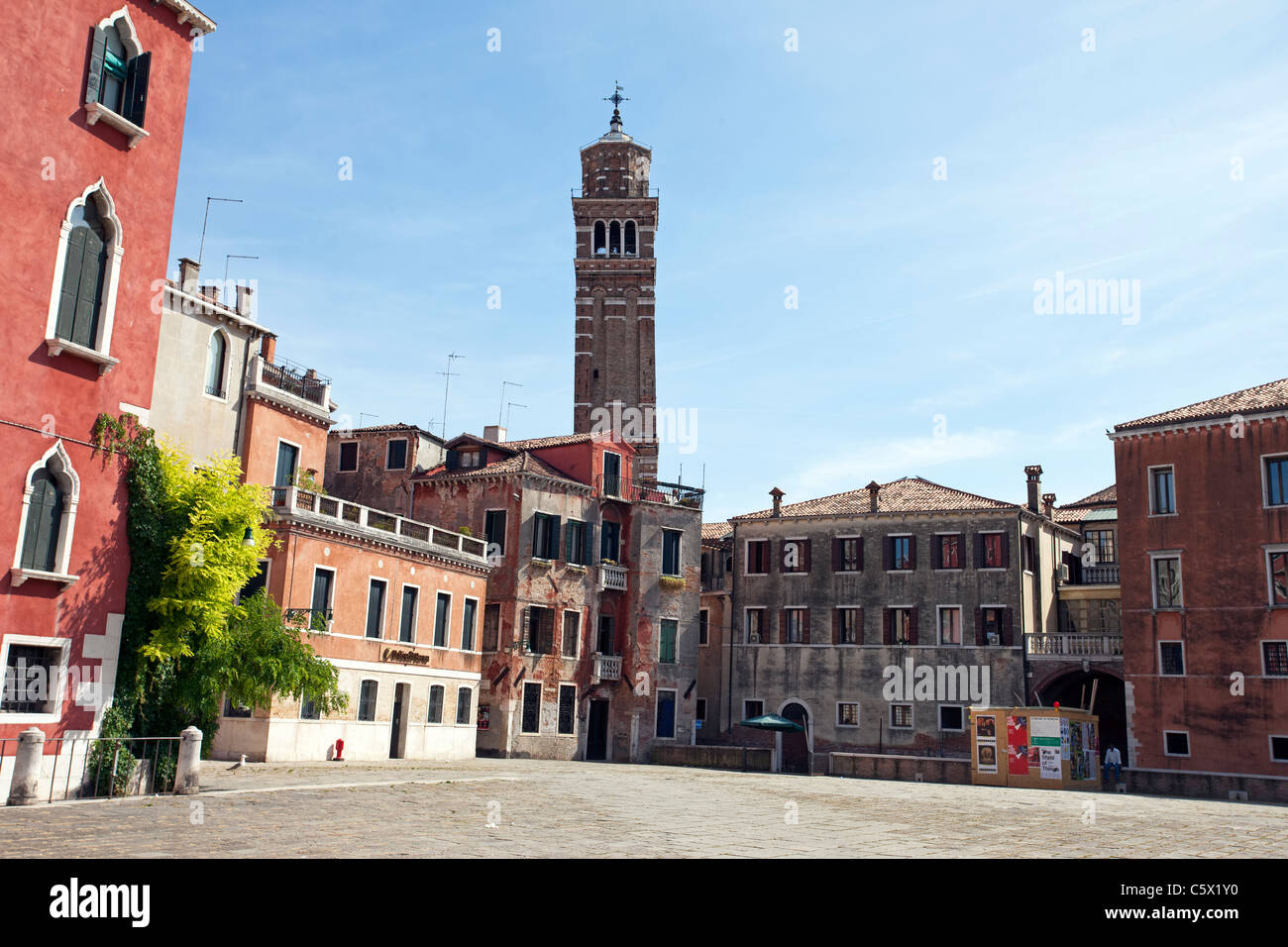 One of many leaning church towers in Venice, Italy with ancient ...