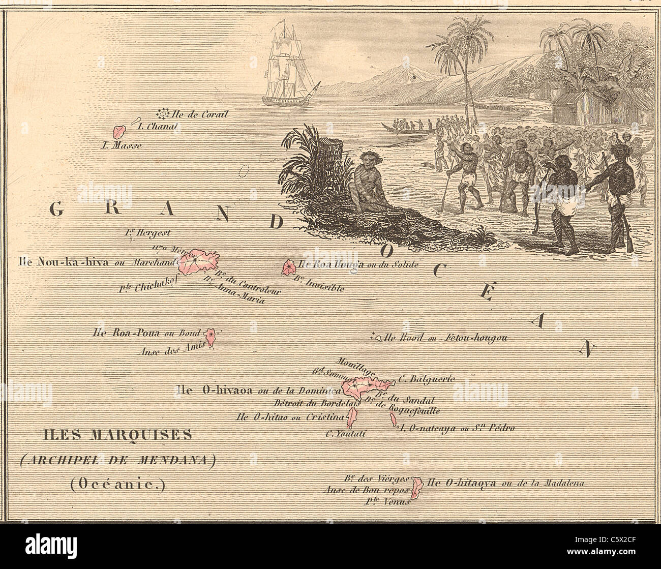 Iles Marquises (Marquesas Islands) Antiquarian Map from an 1858 French ...