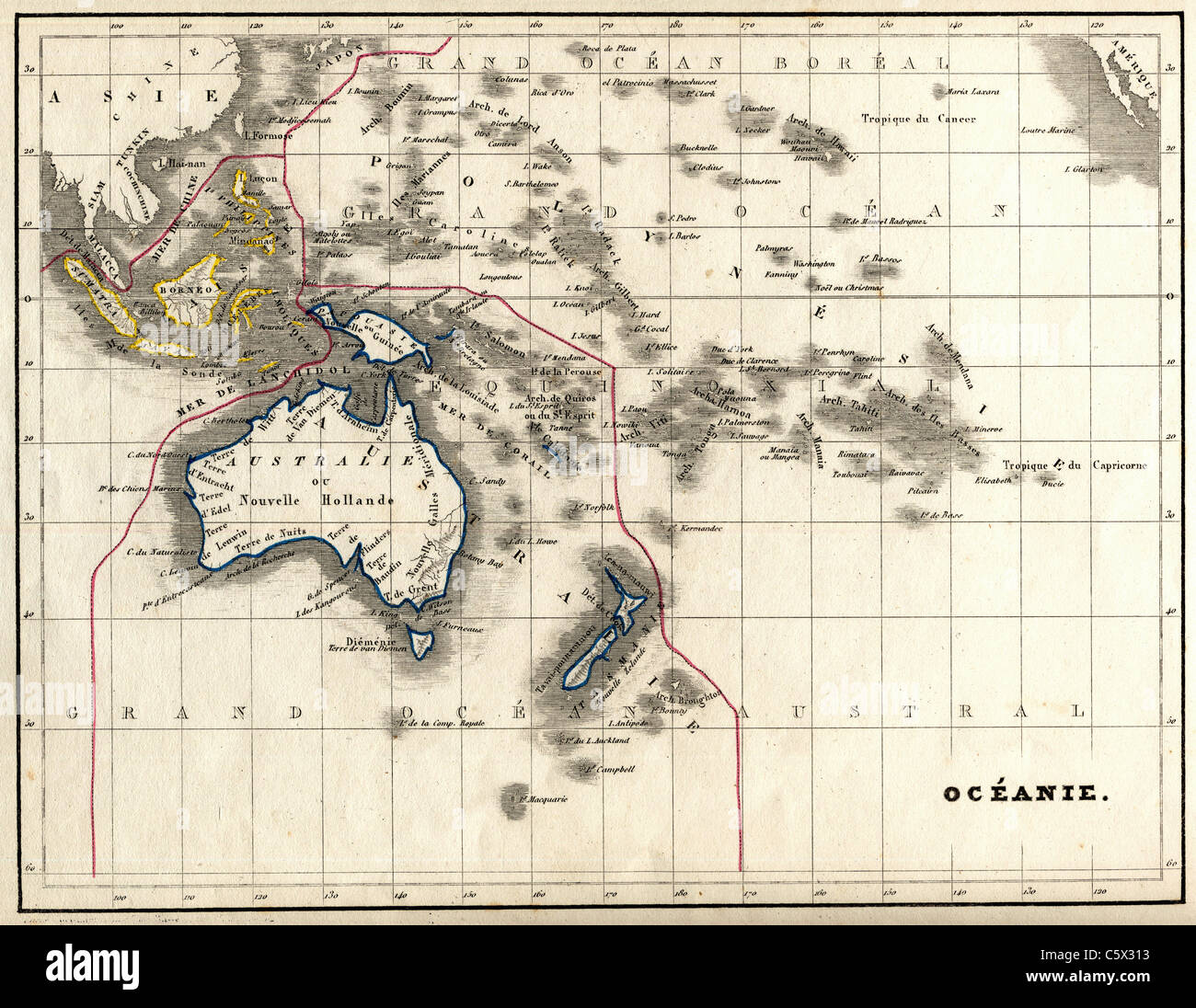 Oceanie (Oceania) Antiquarian Map from "Atlas Universel de Geographie ...
