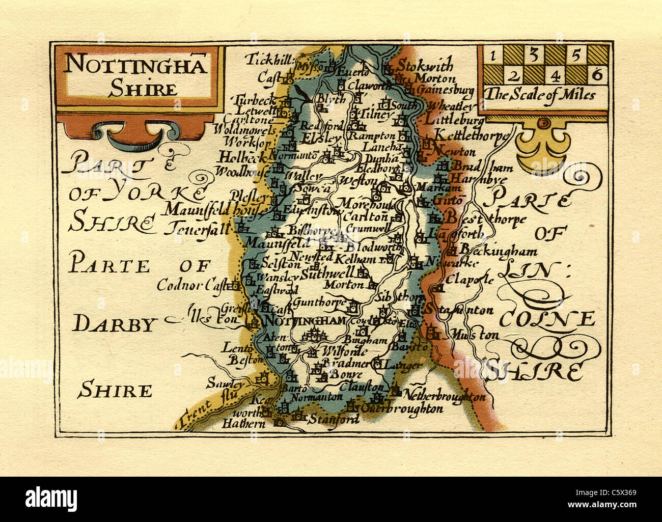 Nottinghamshire - Old English County Map by John Speed, circa 1625 ...