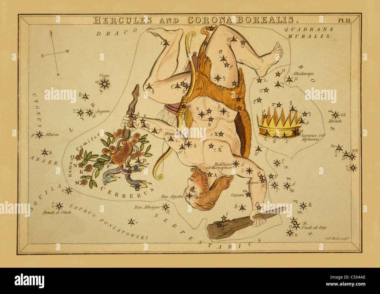 Hercules and Corona Borealis - 1825 Astronomical Chart Stock Photo - Alamy