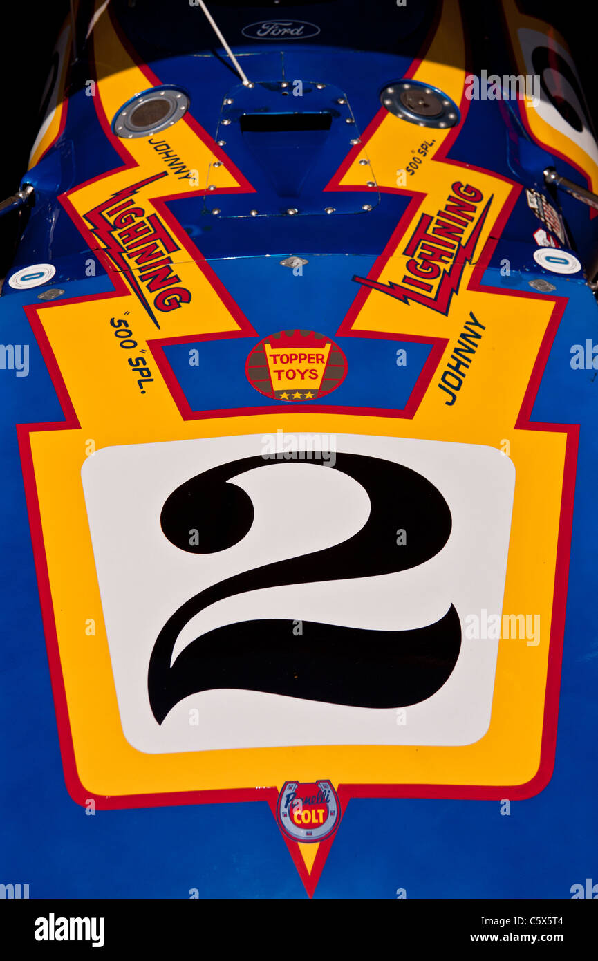 Blue and yellow racing car number 2 on the hood Stock Photo - Alamy