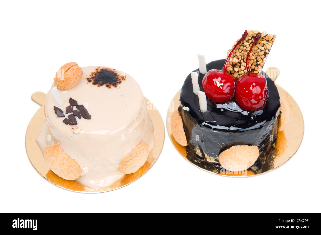 Two sweet chocolate cakes isolated on white Stock Photo - Alamy