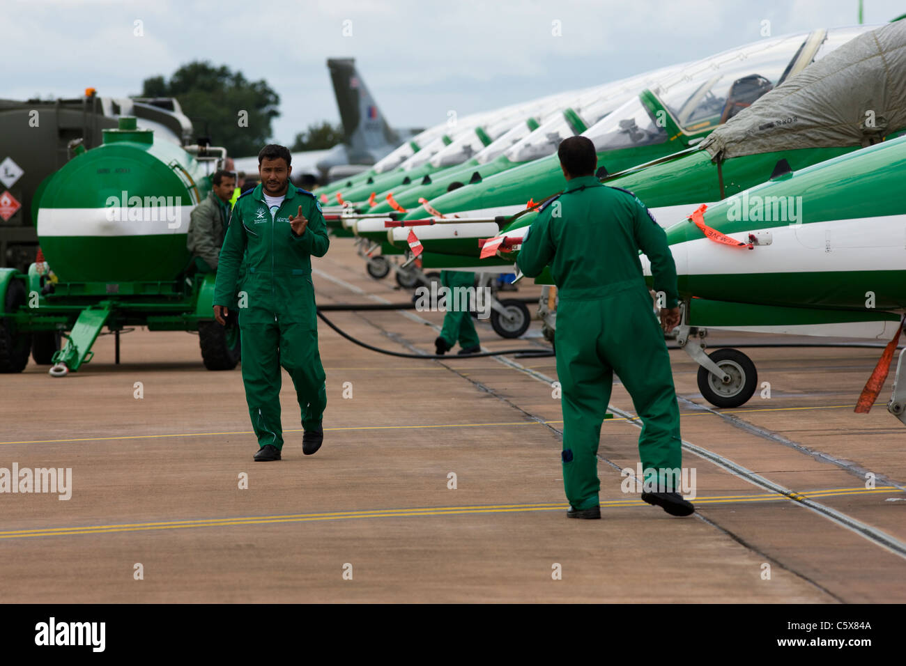 Saudi Hawks aerobatic display team with ground crew after a display ...