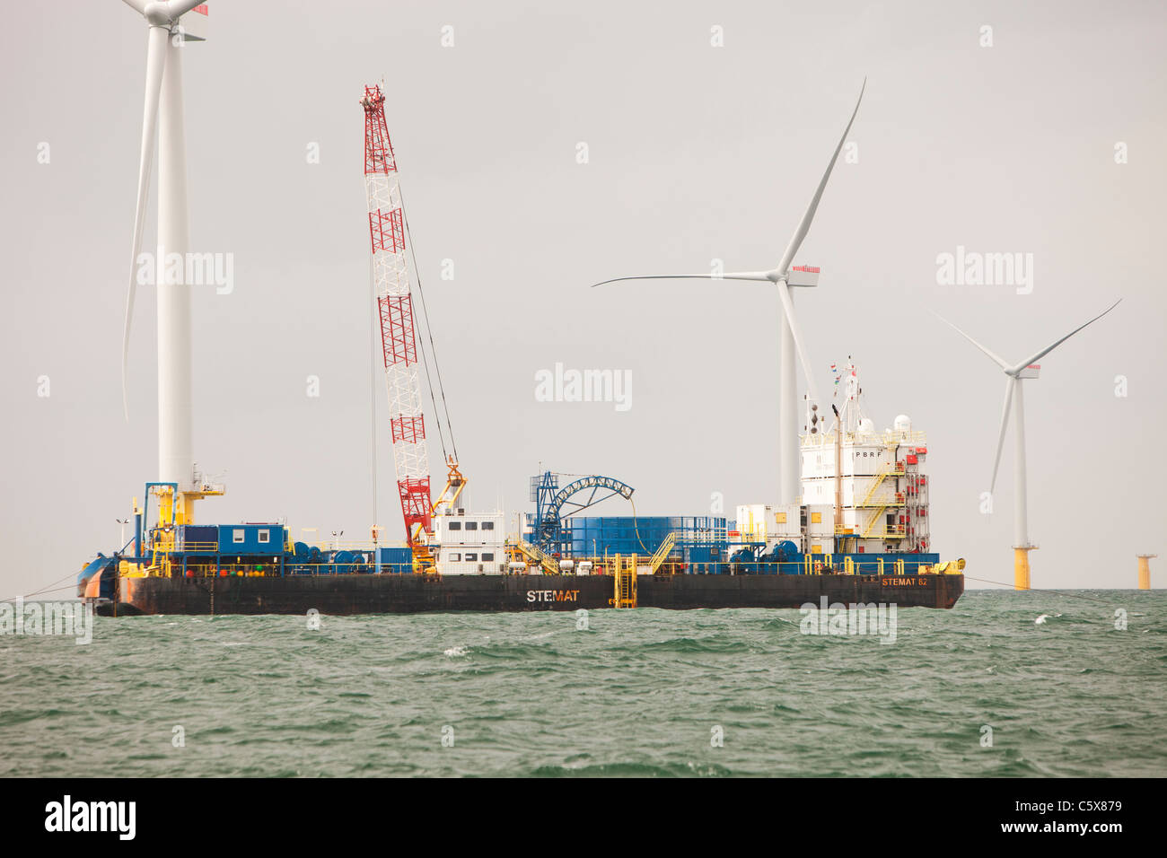 A cable laying vessel working on the Walney Offshore windfarm project ...