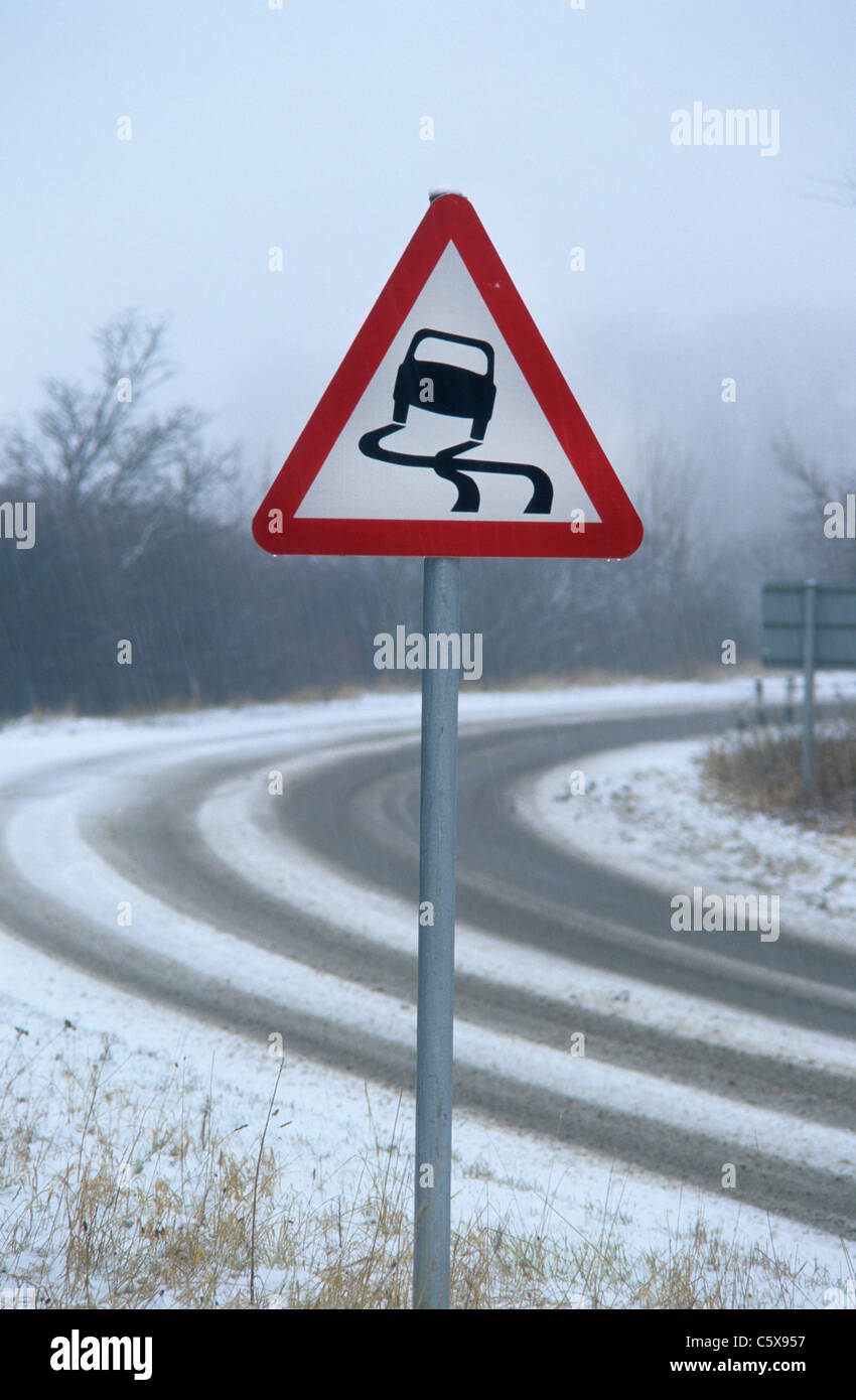Slippery When Frosty Road Sign High Resolution Stock Photography and ...