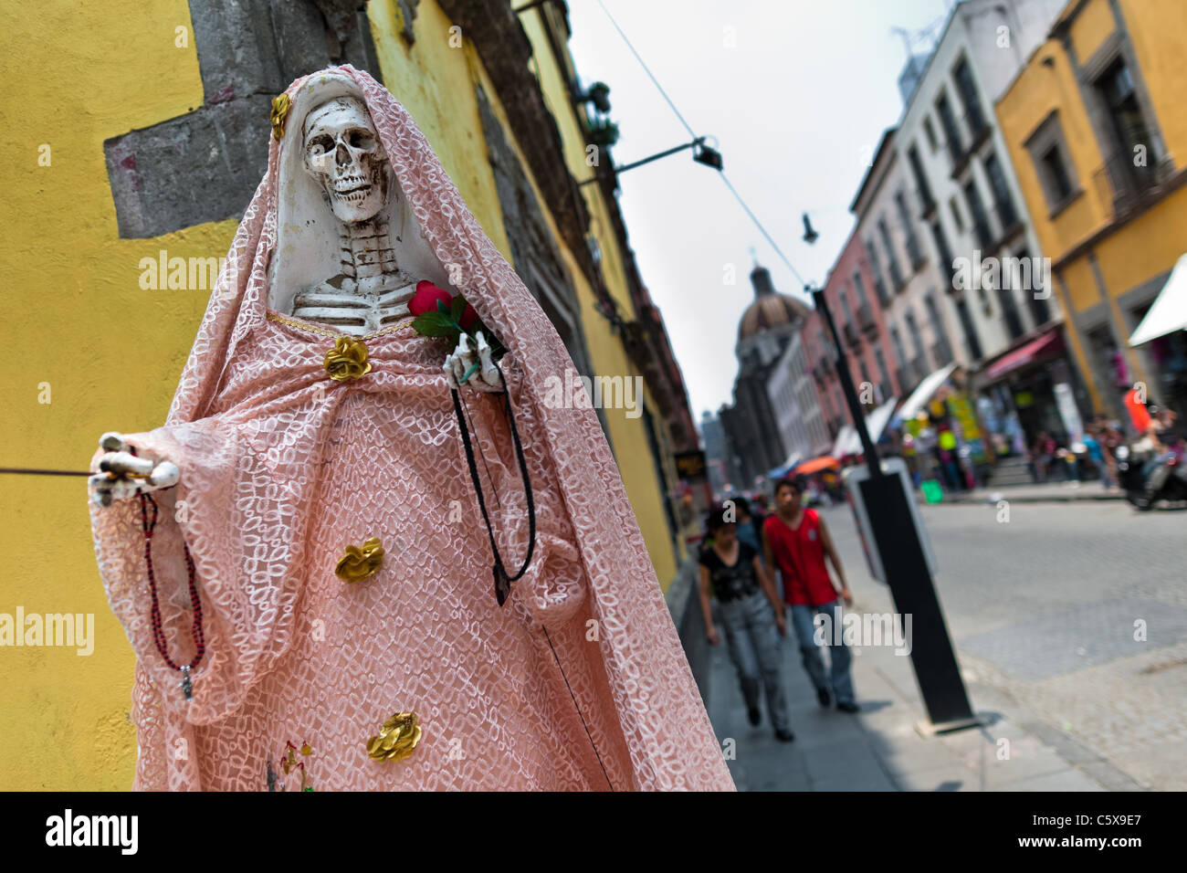 A statue of Santa Muerte (Saint Death) seen on the street close to ...