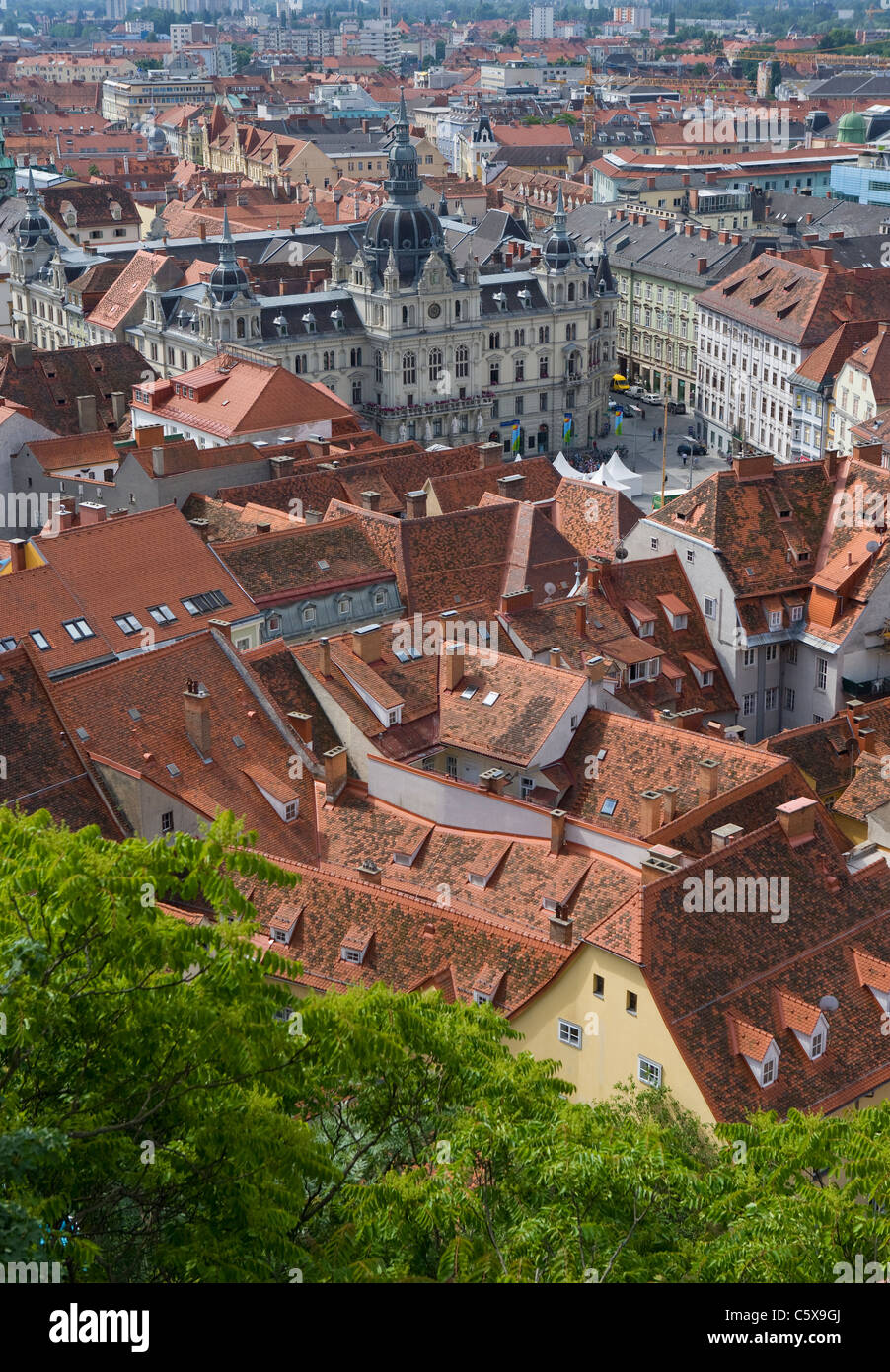 Austria, Styria, Graz, Elevated view of old town with town hall Stock ...