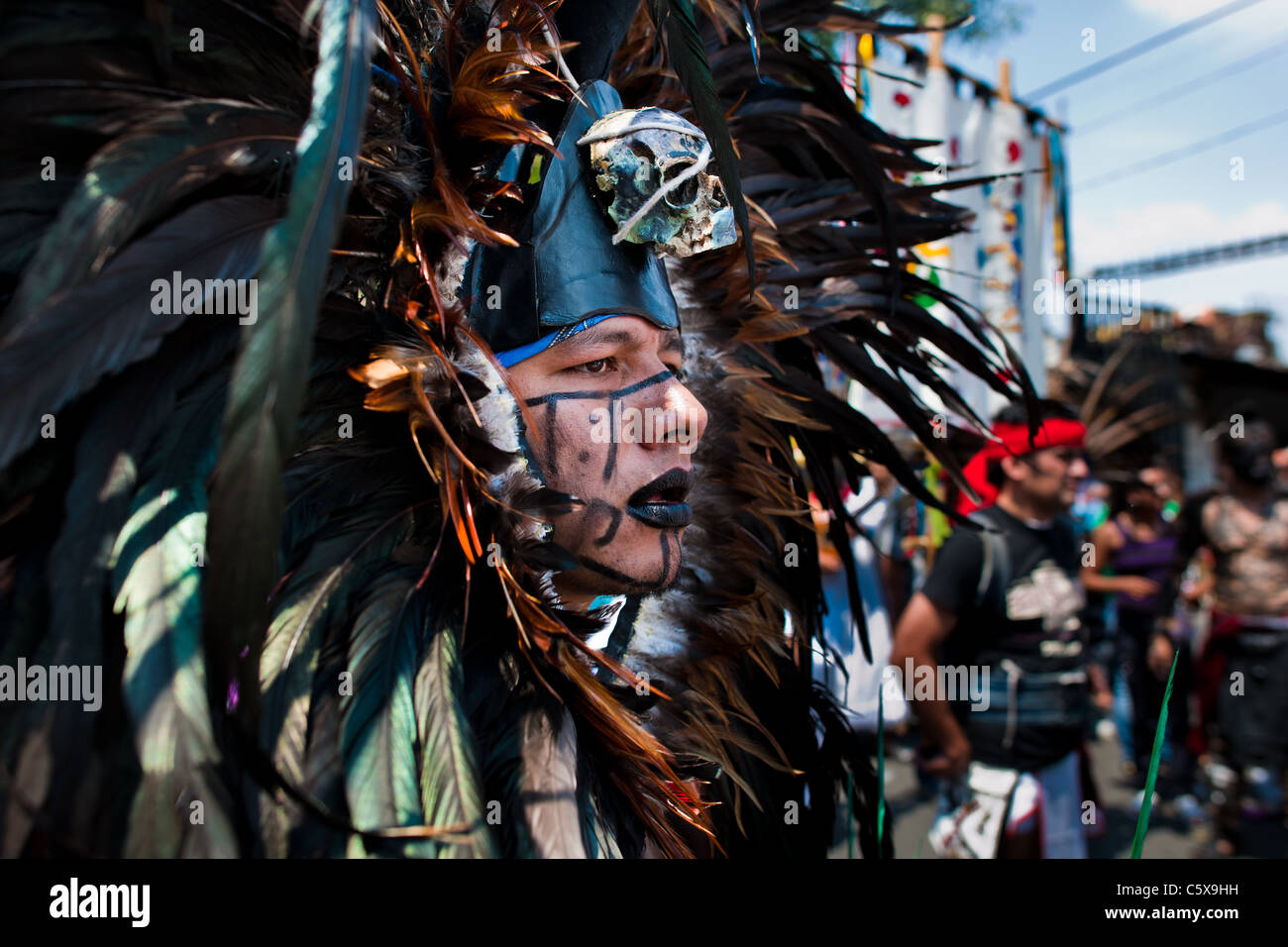 An indigenous dancer performs an Aztec Death Worship ritual during a ...