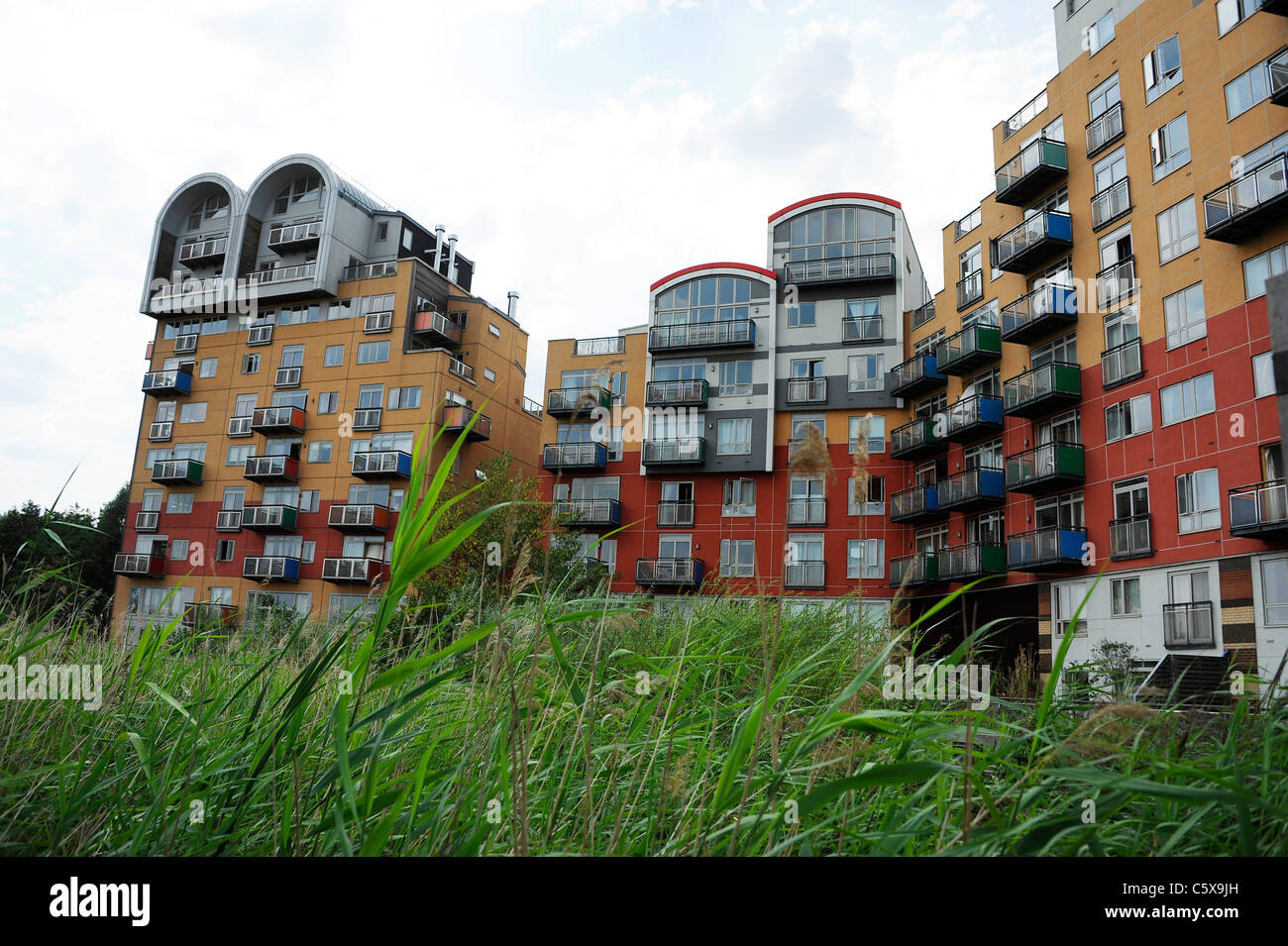 Modern apartment blocks at North Greenwich Peninsular, East London ...