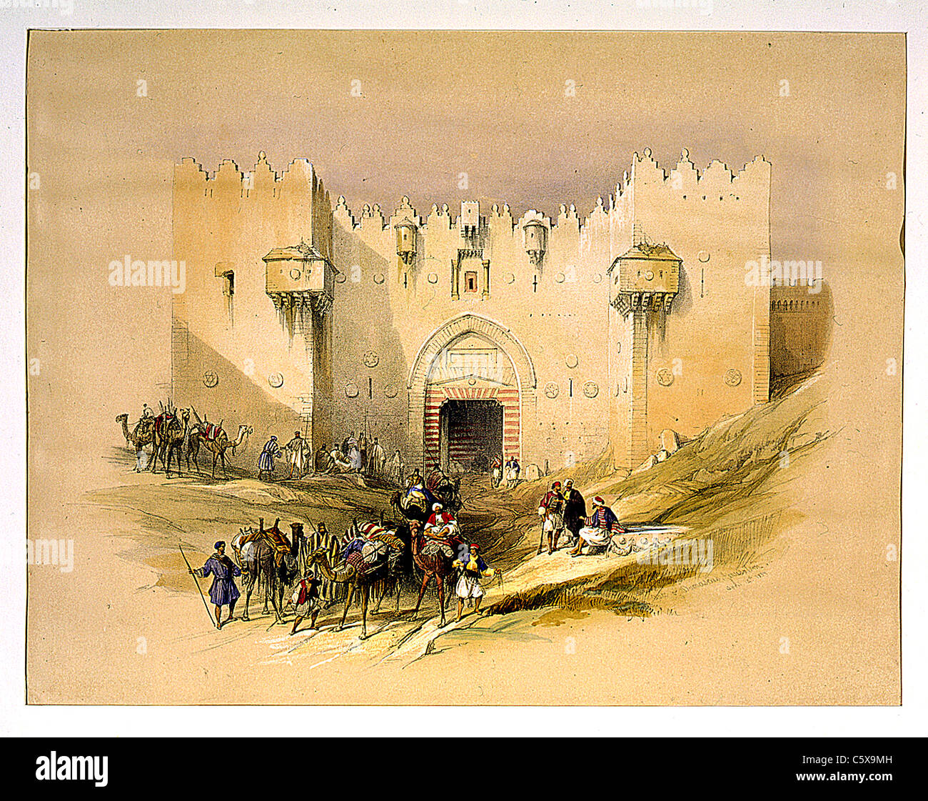 Gate of Damascus Jerusalem April 14th 1839, Louis Haghe / David Roberts ...