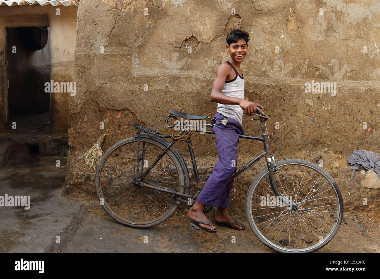 Indian boy on cycle Stock Photo - Alamy