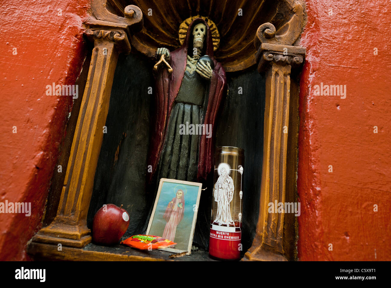 A figurine of Santa Muerte (Saint Death) seen in a temple in the ...