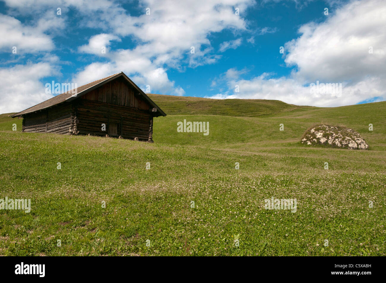Traditional mountain hut on the Italian Dolomites, South Tyrol Stock ...