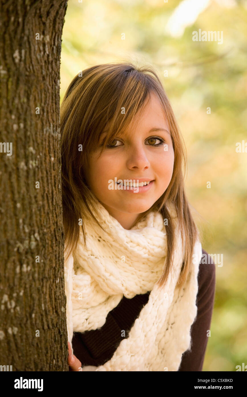 Austria, Female teenager (14-15), smiling, portrait Stock Photo - Alamy