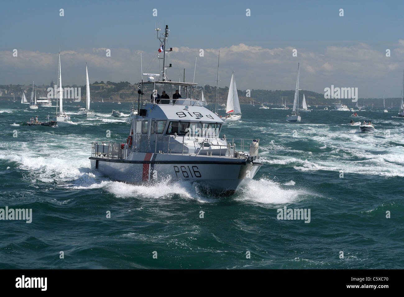 A french coast guard boat during the Tall Ships Race in St Malo ...