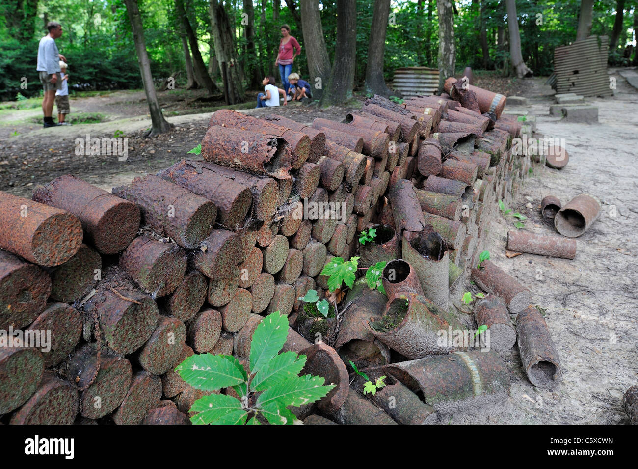 Stacked WWI grenades and bomb shells from First World War One ...