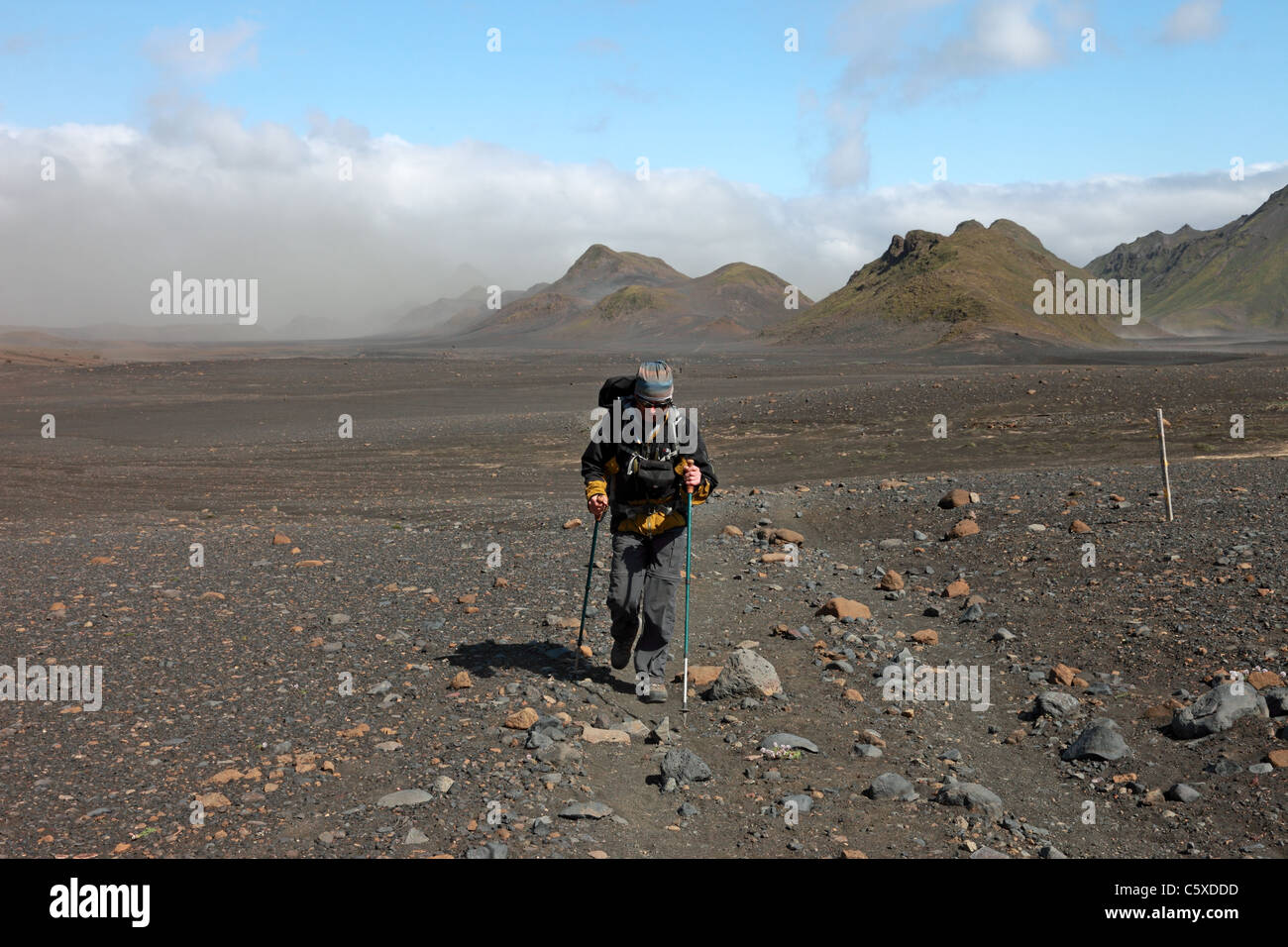 Hiker in the Emstrur Area of the Laugavegur (Laugavegurinn) Hiking ...