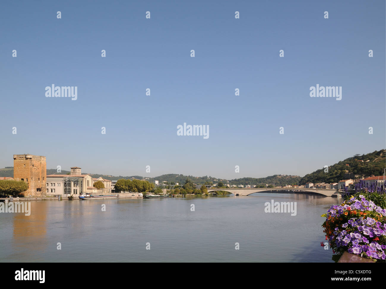 River Rhone Vienne France with bridge “Pont Delattre de Tassigny ...