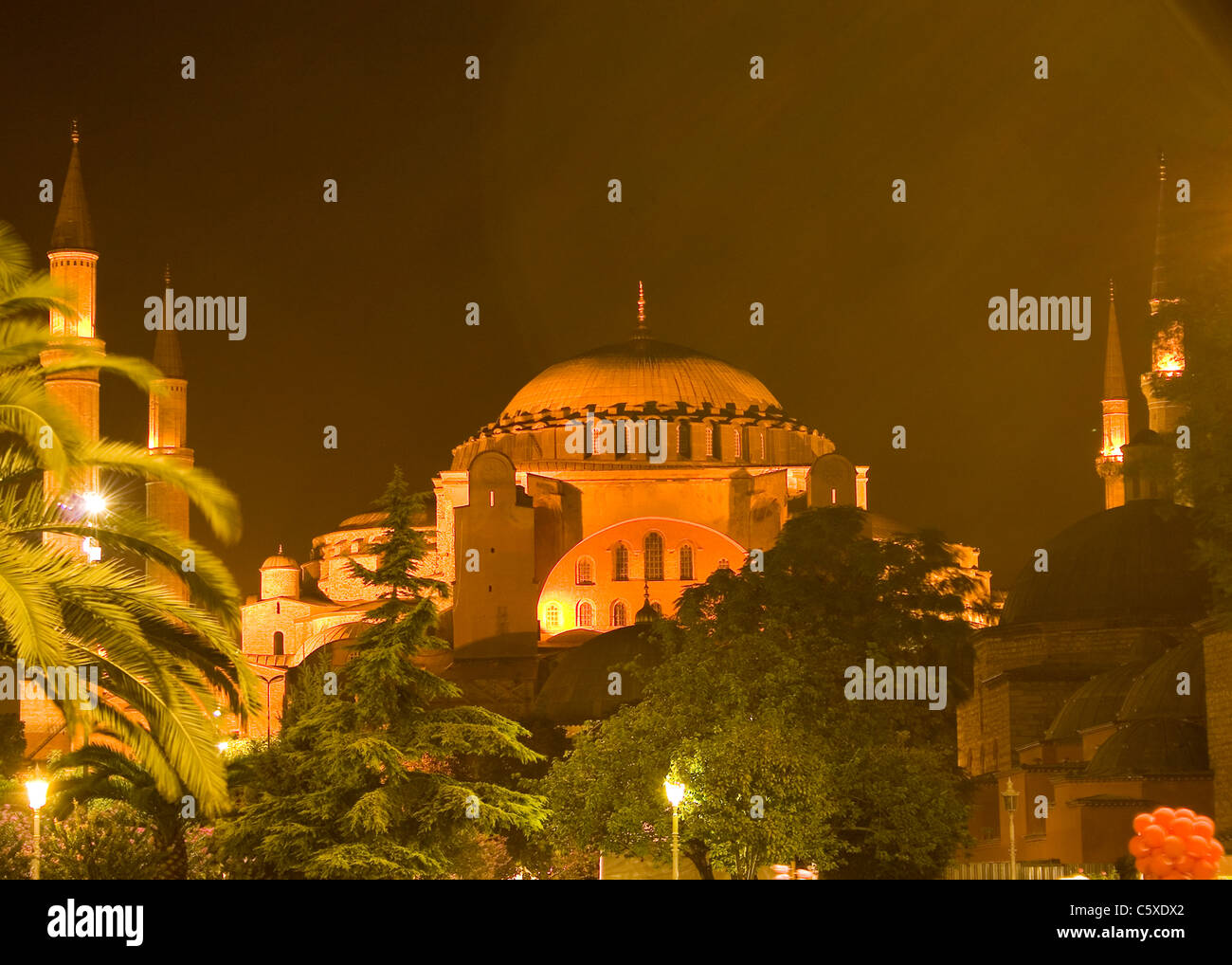 A night photo of the illuminated Ayasofya, Hagia Sofia Mosque, Museum ...