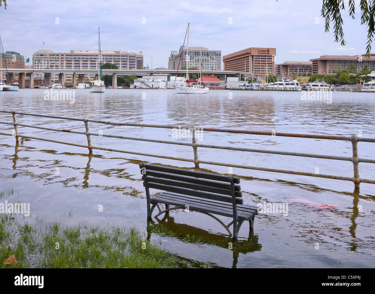 Flooded riverside path Stock Photo - Alamy