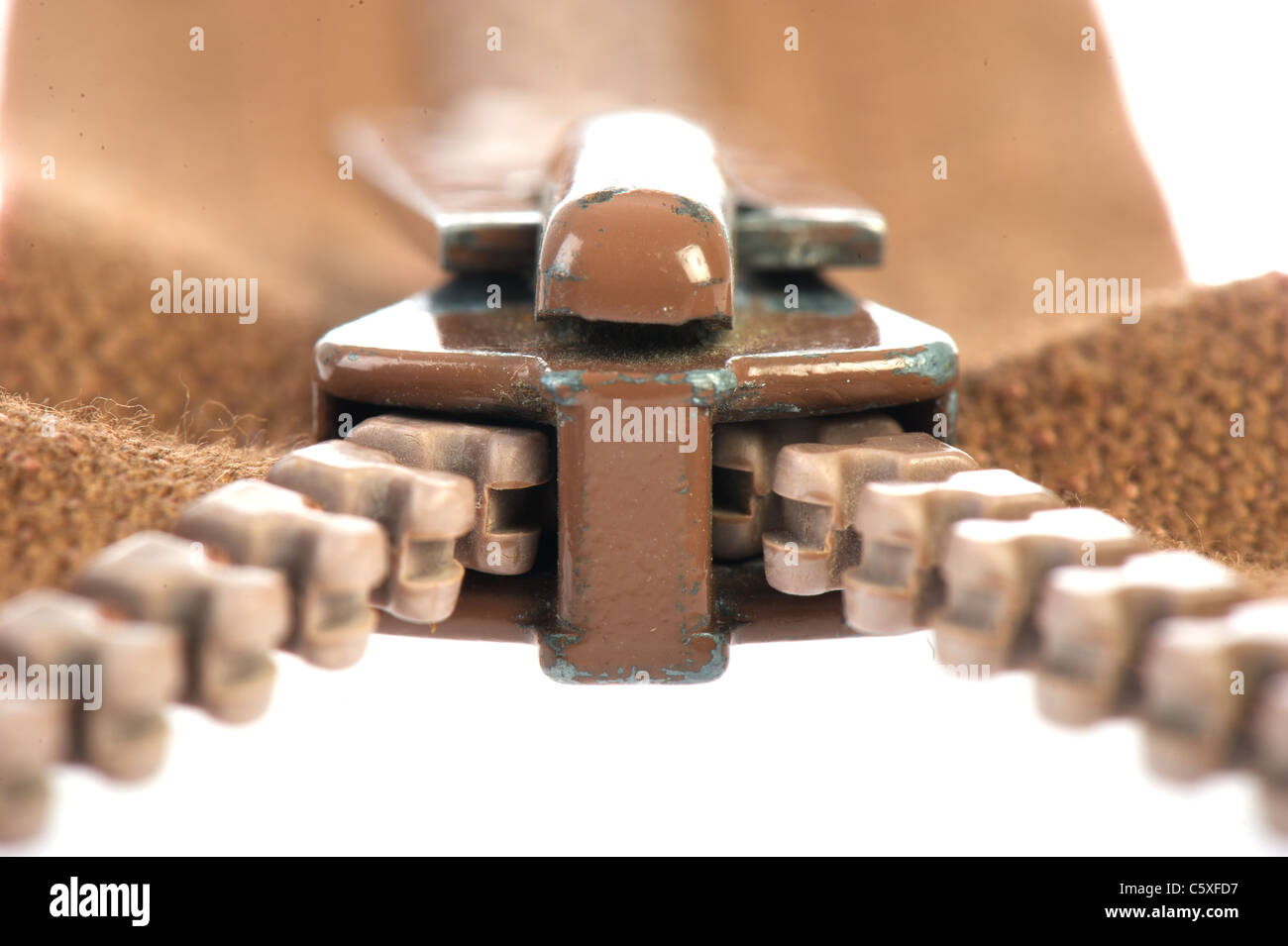 Open brown zipper isolated on white background Stock Photo - Alamy