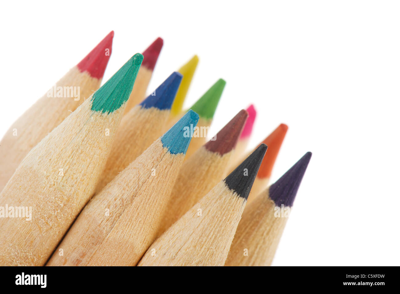 Wooden color pencils with sharp points on white background Stock Photo ...