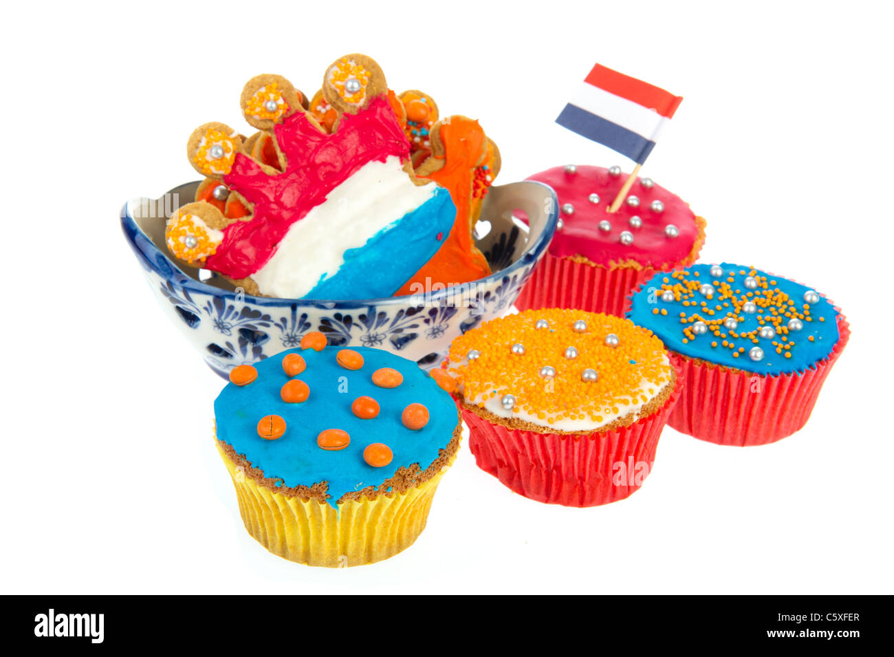 Dutch cookies in the colors of the flag in little bowl Stock Photo - Alamy