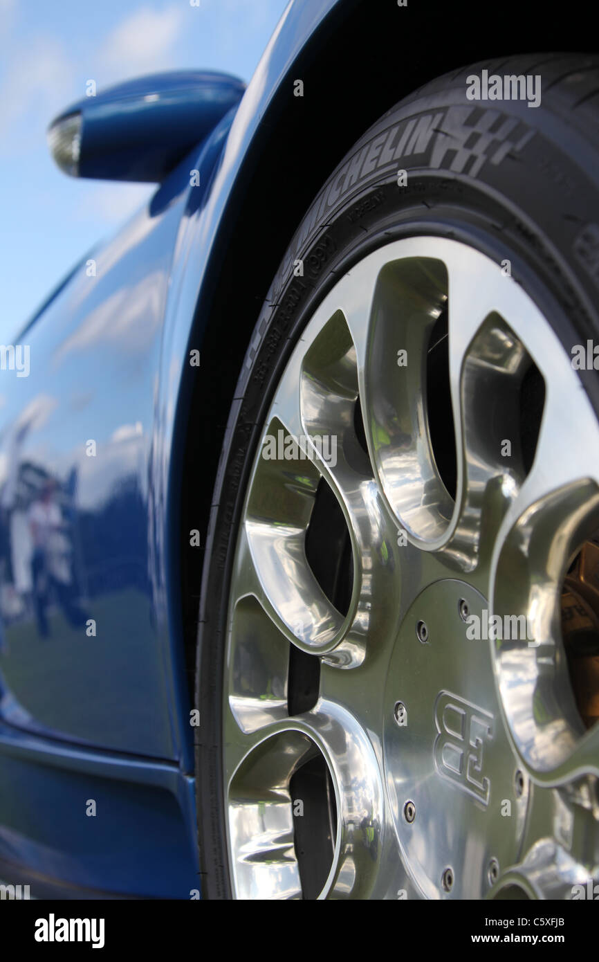 Close up view of a Bugatti EB luxury sports car alloy wheel at the ...