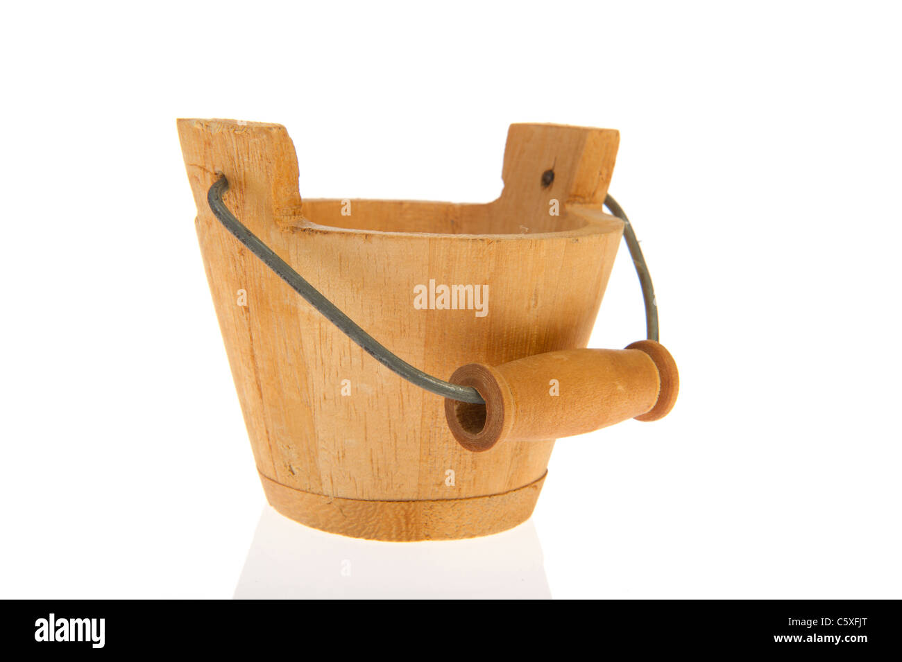 Empty wooden bucket isolated over white background Stock Photo - Alamy