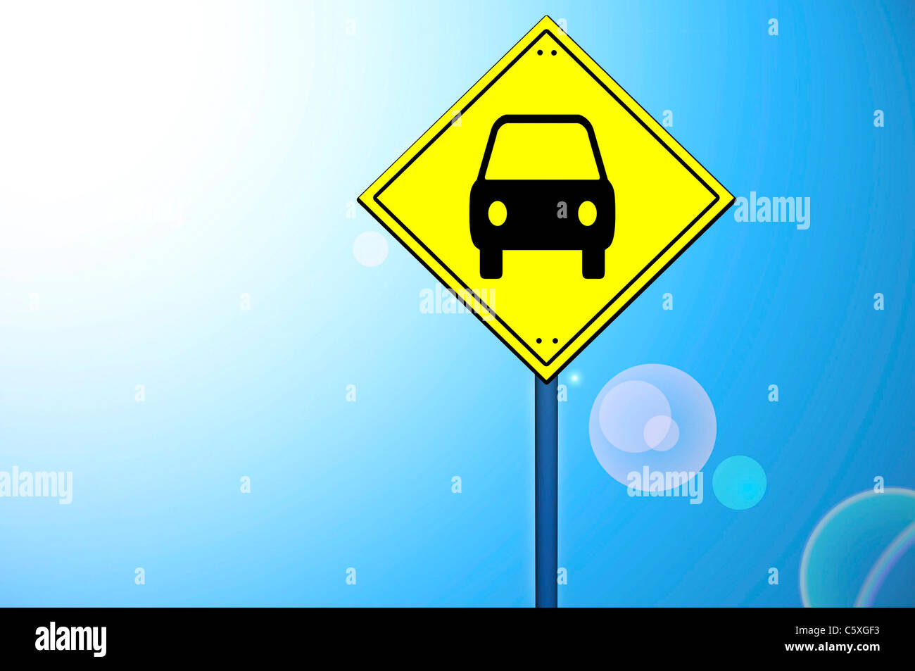 Car shape on yellow road sign Stock Photo - Alamy