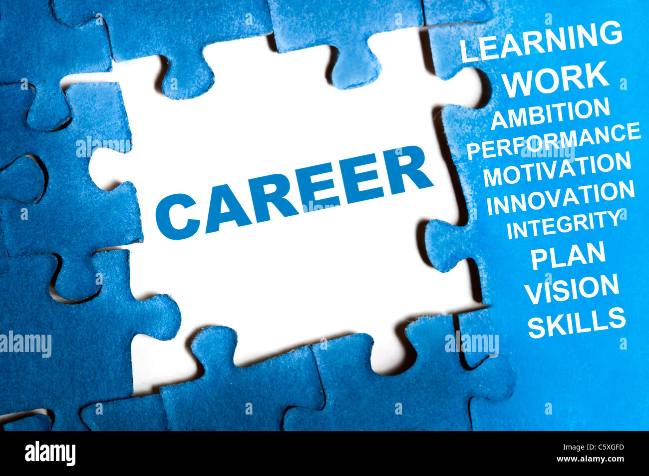Career blue puzzle pieces assembled Stock Photo - Alamy
