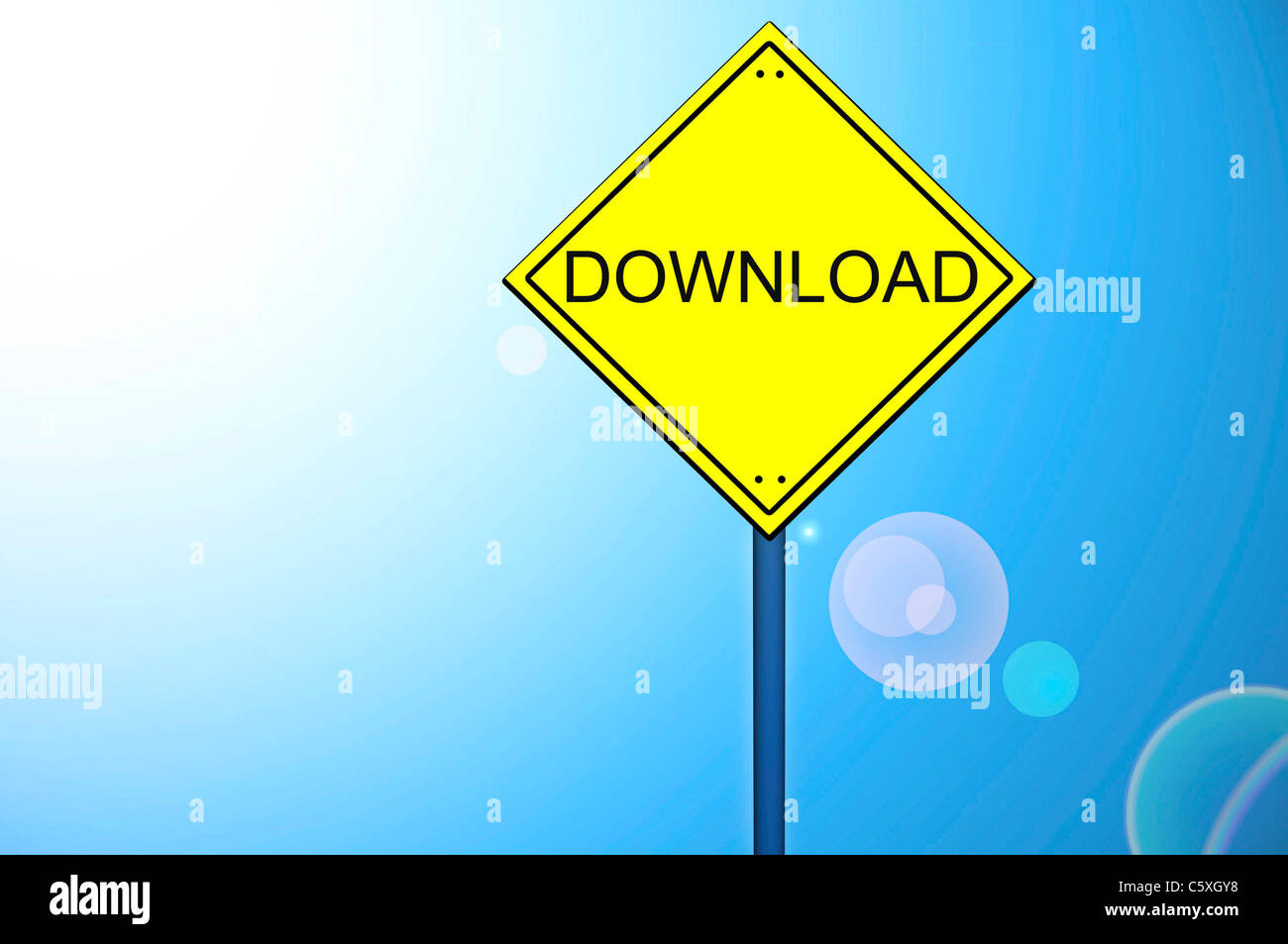 Download on yellow road sign Stock Photo - Alamy