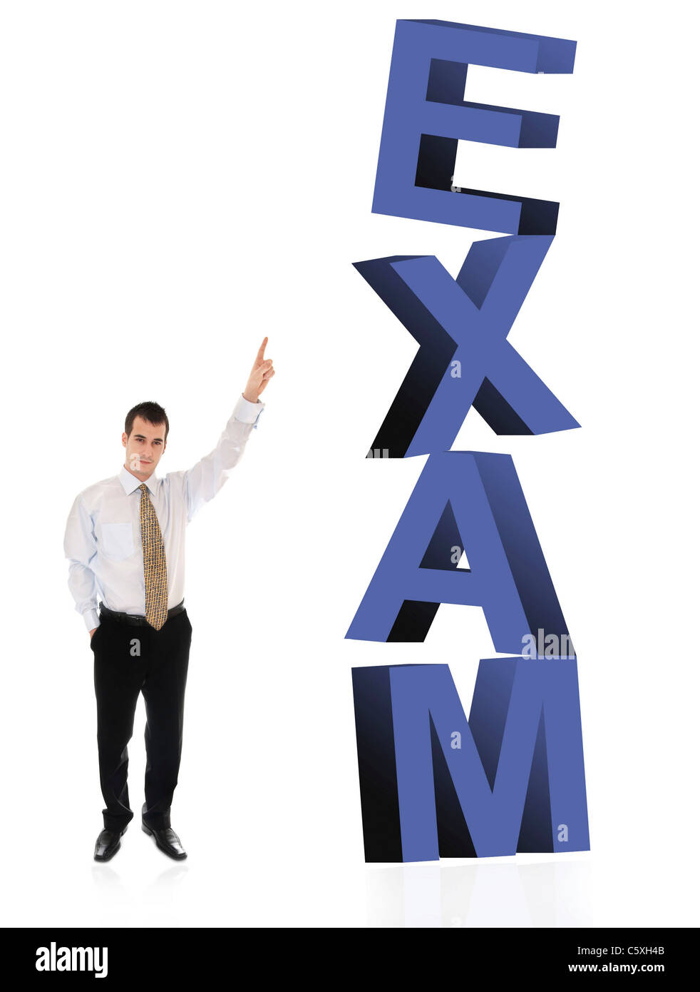 Business man pointing on word Exam Stock Photo - Alamy