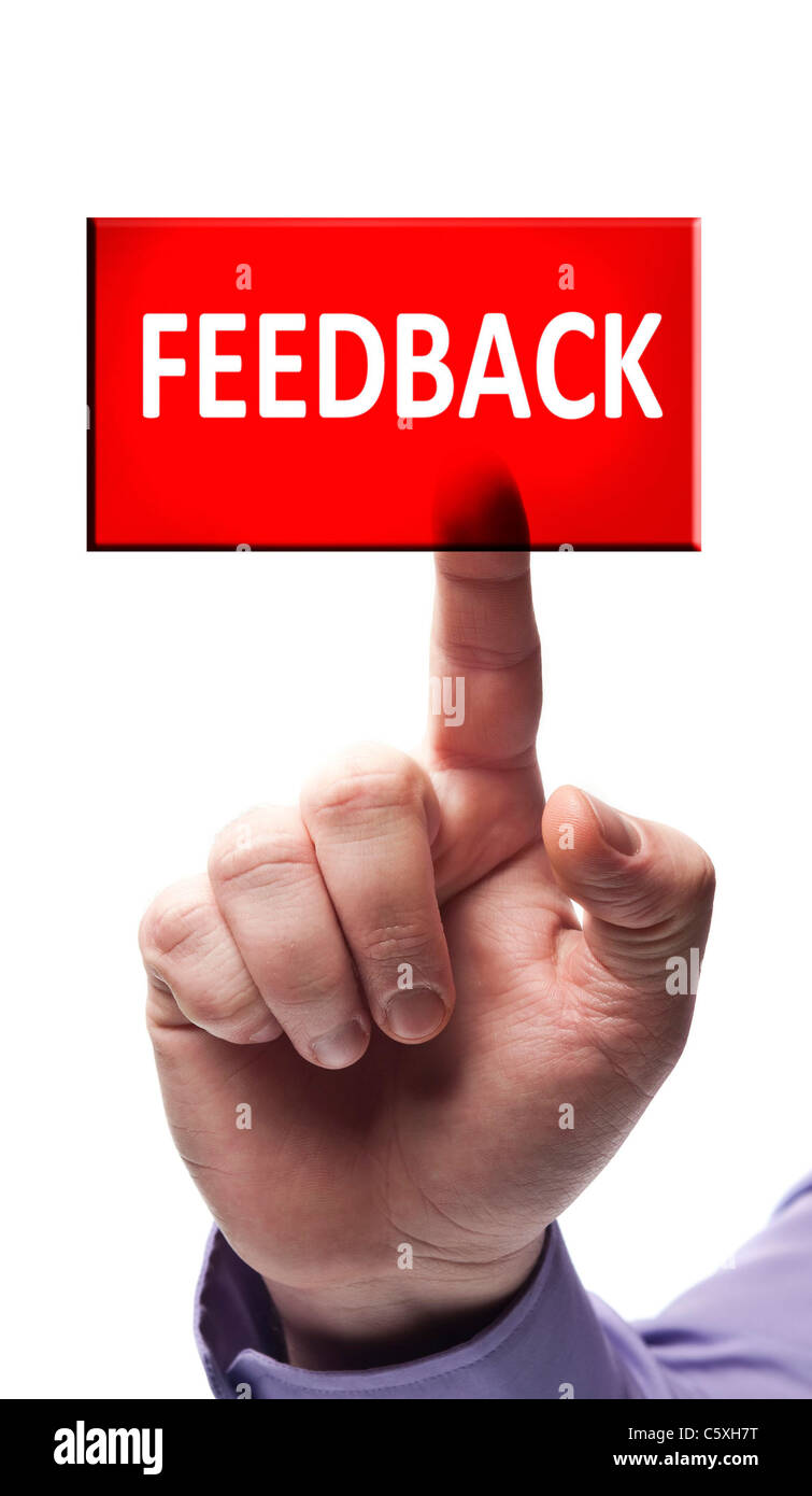 Hand press red feedback button hi-res stock photography and images - Alamy