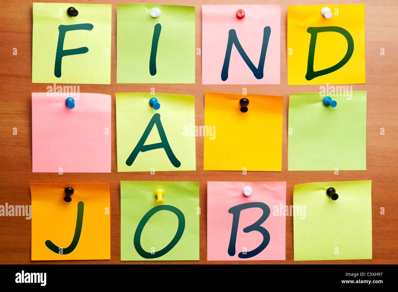 Find ajob made by many post it Stock Photo - Alamy