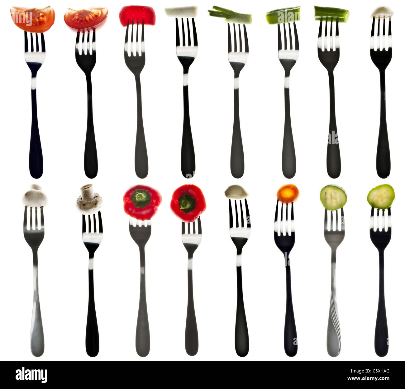 Collage of different type of vegetables in forks Stock Photo - Alamy