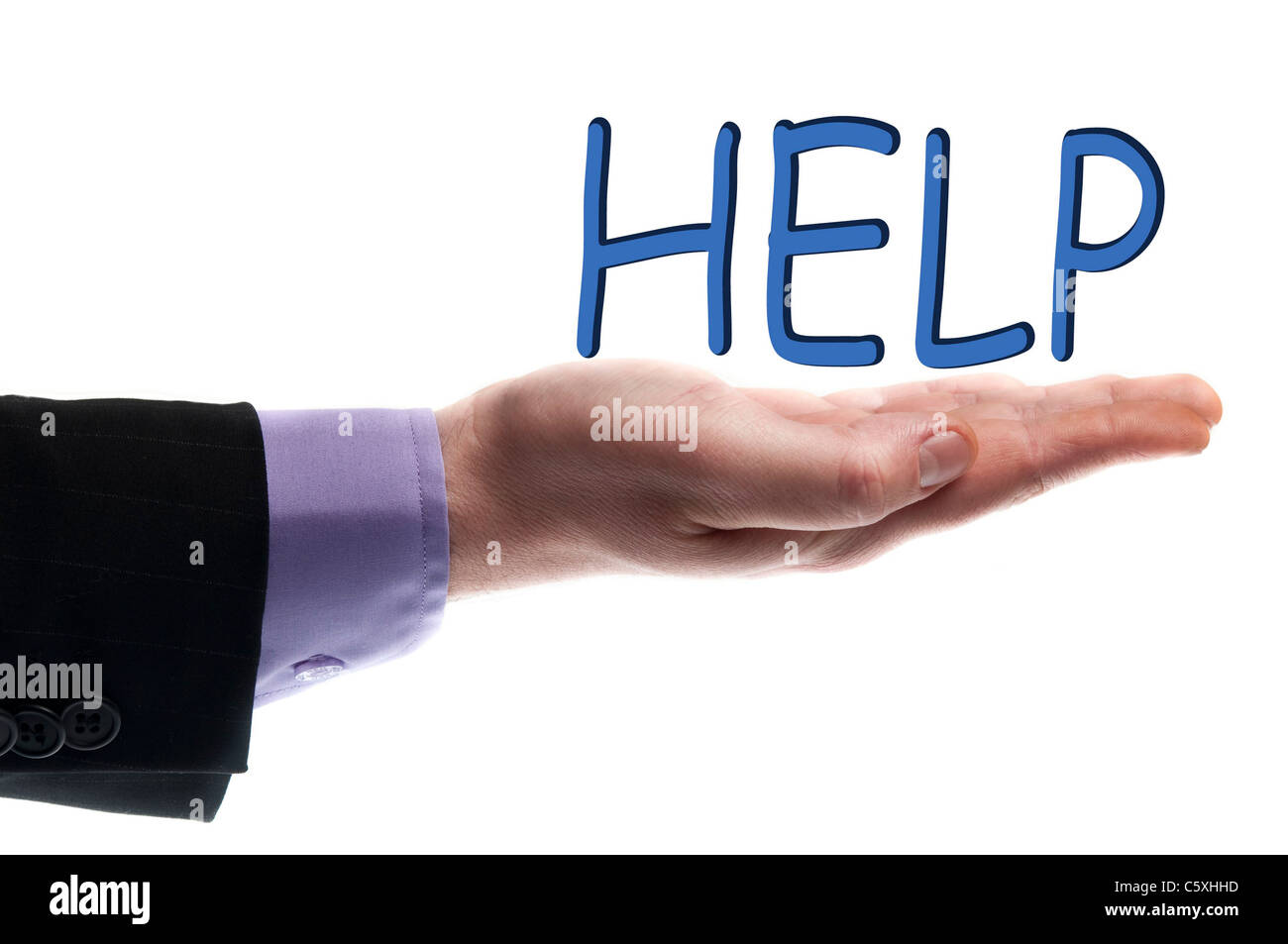 Help word in male hand Stock Photo - Alamy