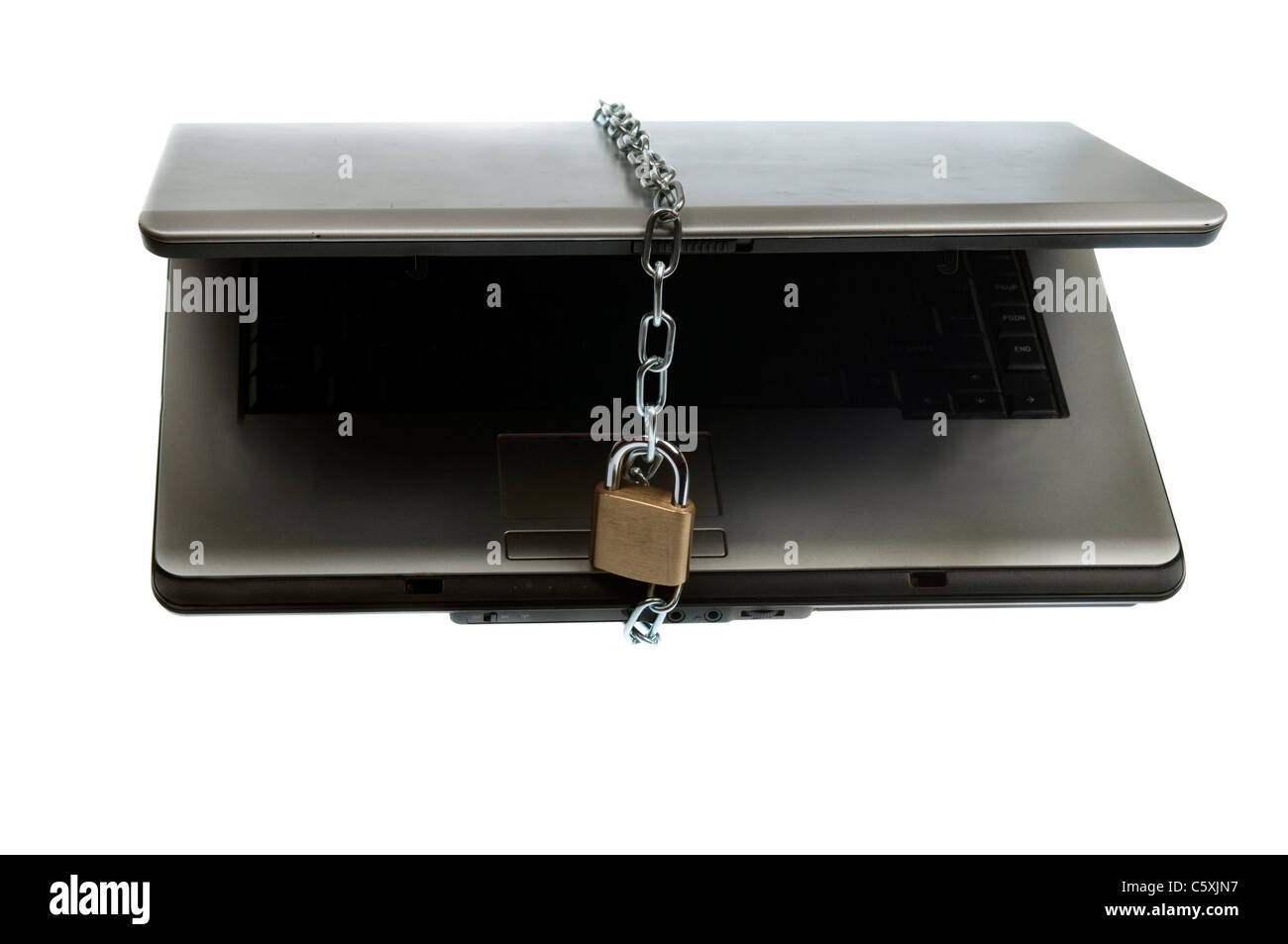 Laptop locked on white background Stock Photo - Alamy