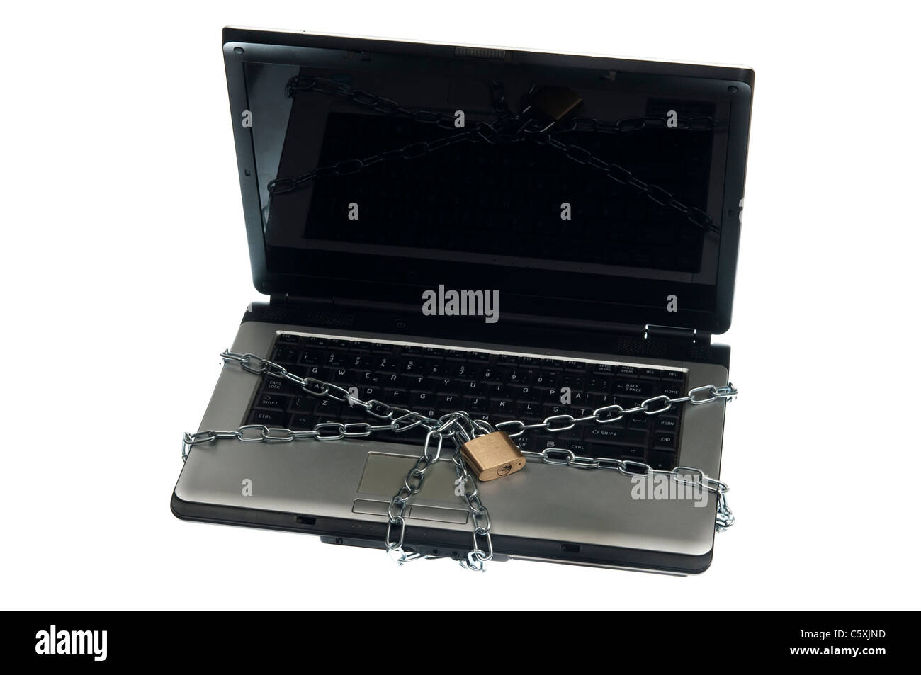 Laptop locked on white background Stock Photo - Alamy