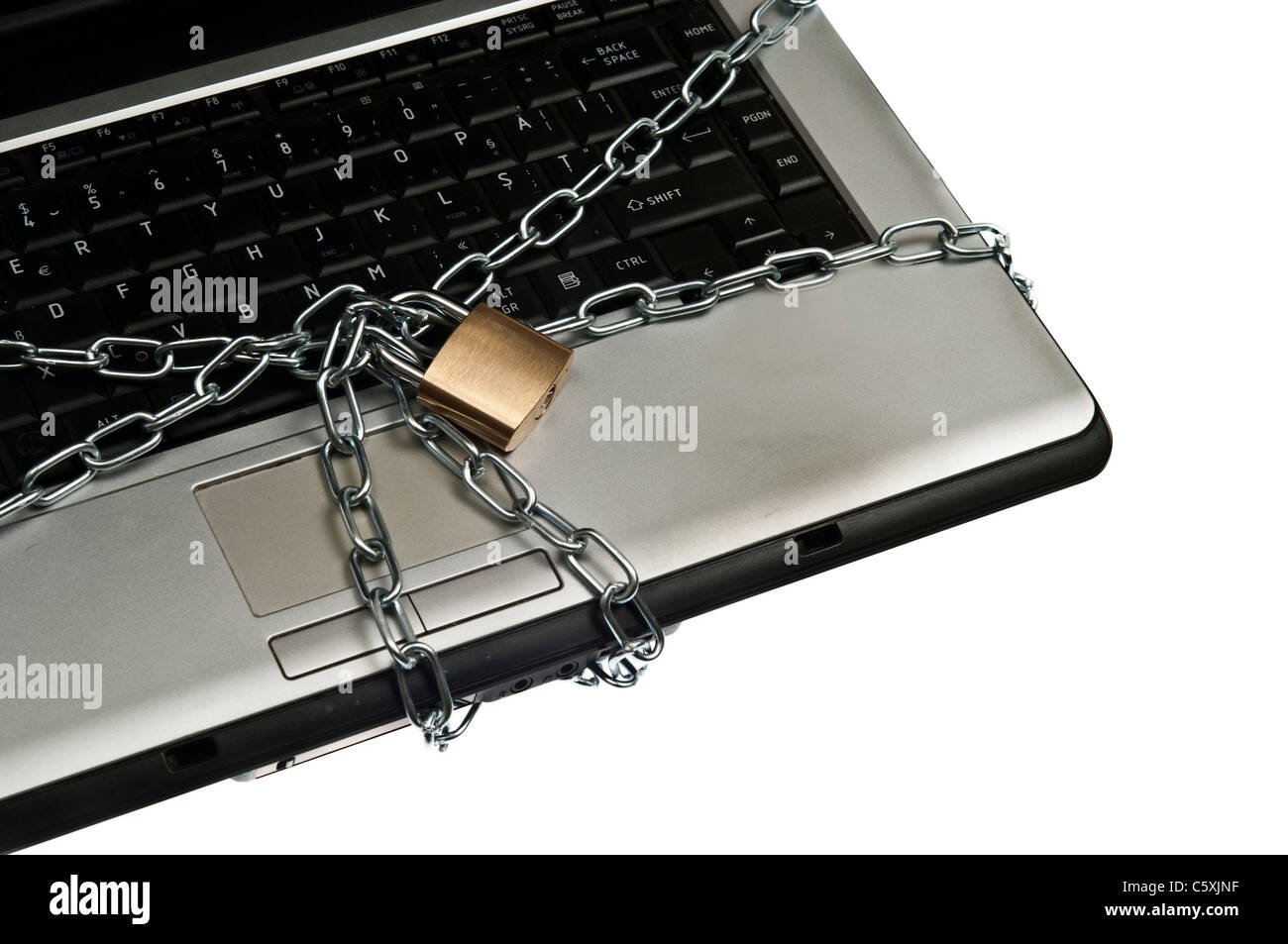 Laptop locked on white background Stock Photo - Alamy