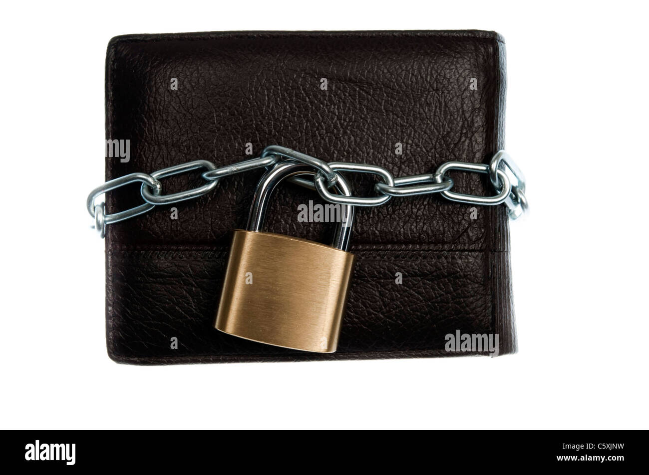 Leather wallet locked with chain Stock Photo - Alamy