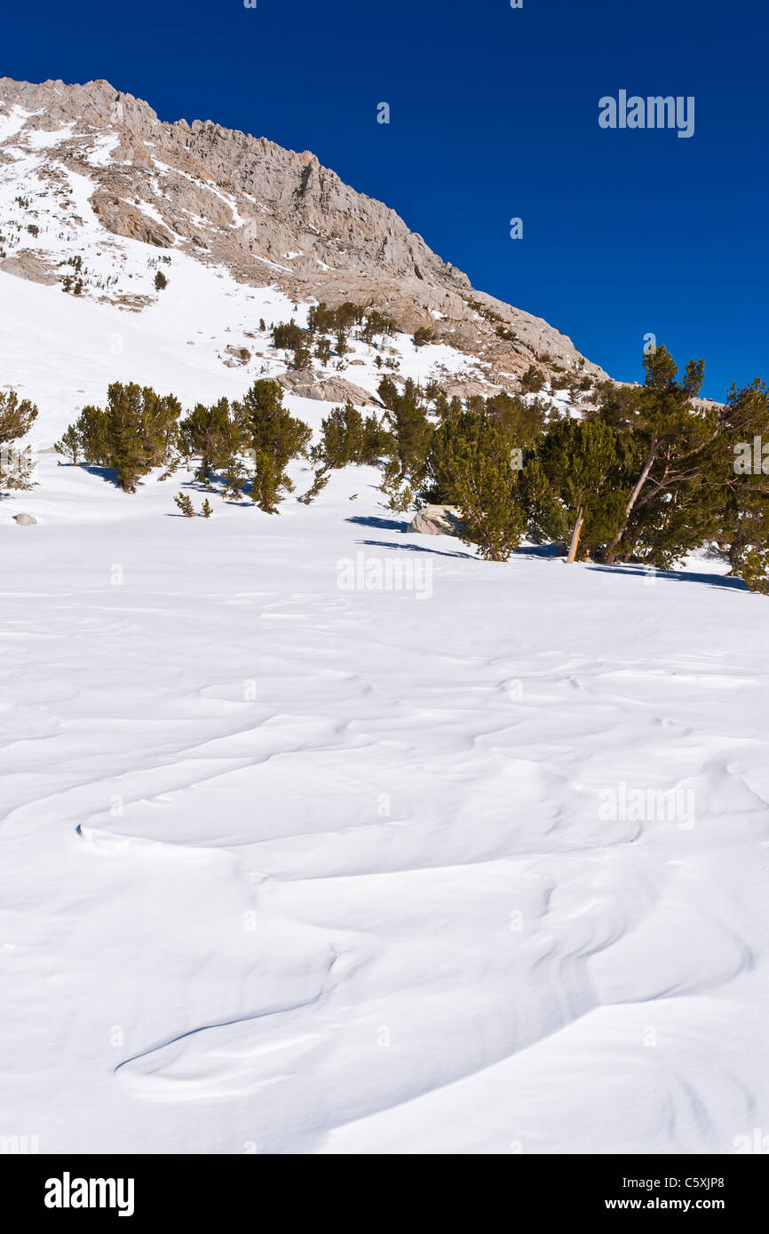 Windswept snow below Piute Pass, Inyo National Forest, Sierra Nevada ...
